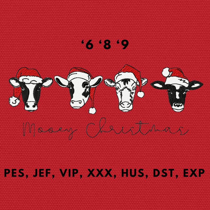 Christmas Cows Embroidery Design - Four Cows in Festive Hats - Cute ...