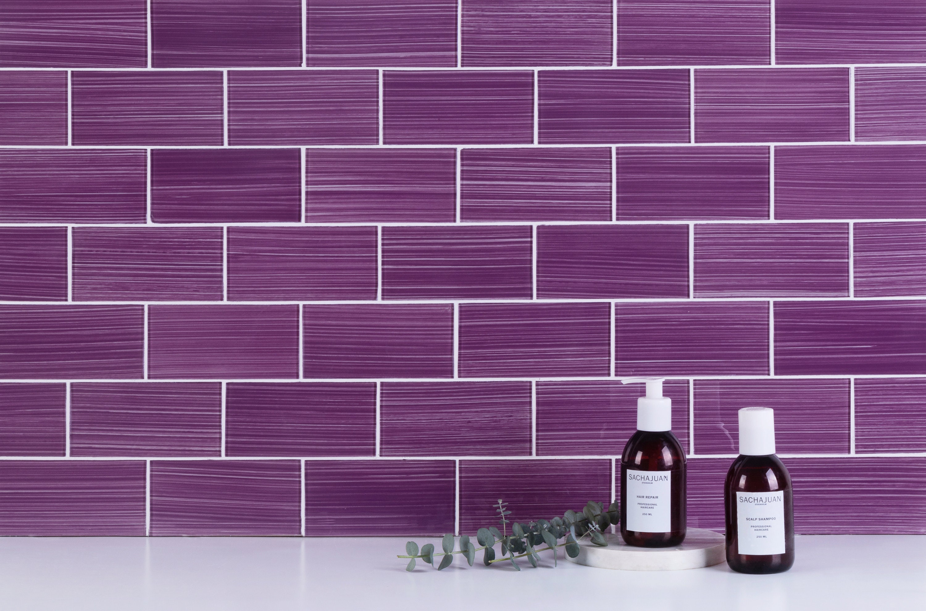 Peel & Stick Hand Painted Violet Glass Subway Tile 3 X 6 Home Decor and ...