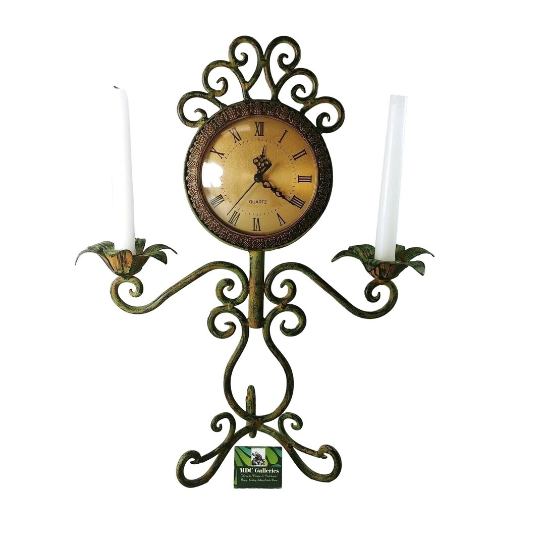 Clock Candelabra for Taper Candle Holders for Desk or Mantle Scrolled ...
