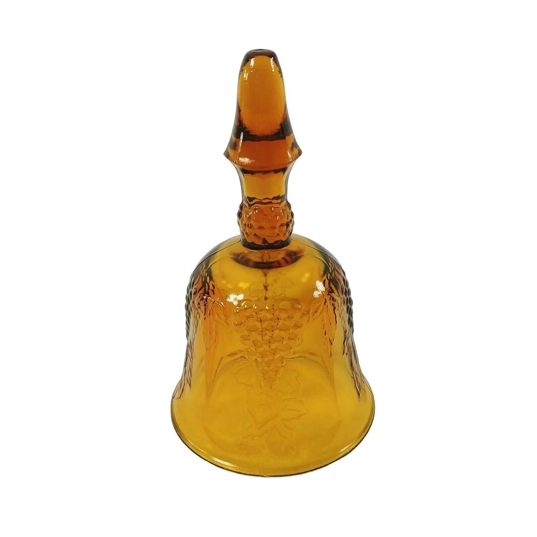 Hand Bell Glass Amber Color Glass Bead Clapper Finial Top 6" Tall - Etsy