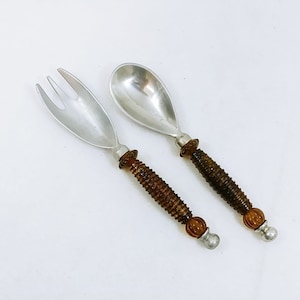 Salad Fork Spoon Amber Plastic Handle Glitter Interior Aluminum Ends ...