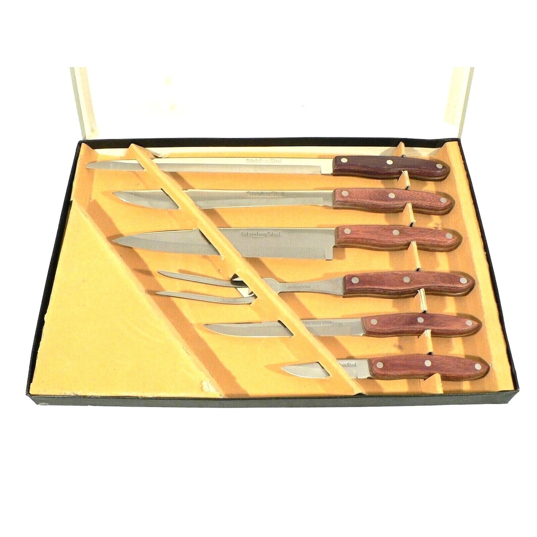 Kitchen Chef Cutlery 6 Pc Wood Handles Mid-century Vintage Stainless ...