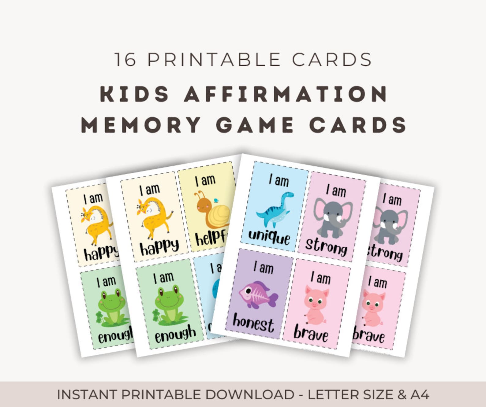 Printable Kids Affirmations Memory Game, Motivational/ Positivity ...