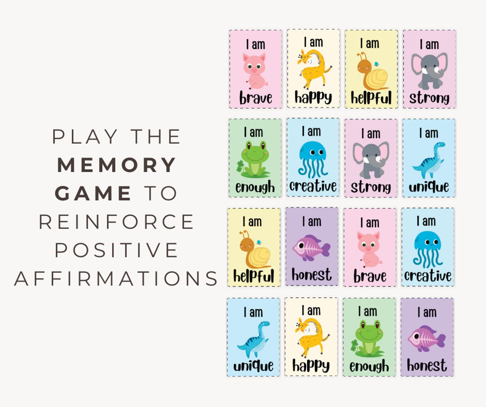 Printable Kids Affirmations Memory Game, Motivational/ Positivity ...
