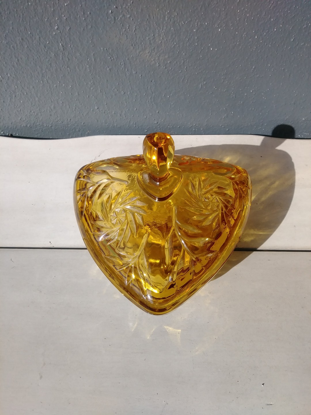 Amber Glass Triangle Shaped Candy Dish With Lid. - Etsy