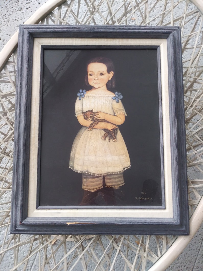 Framed Primitive Folk Art Print N. Schneeman Artist. Girl - Etsy