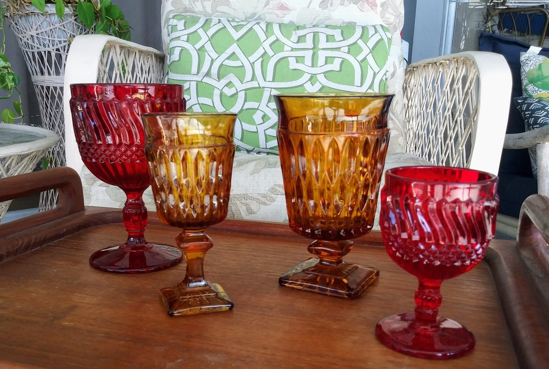 Vintage Mismatched Goblet Set. Two Tall Footed Goblets With Matching ...