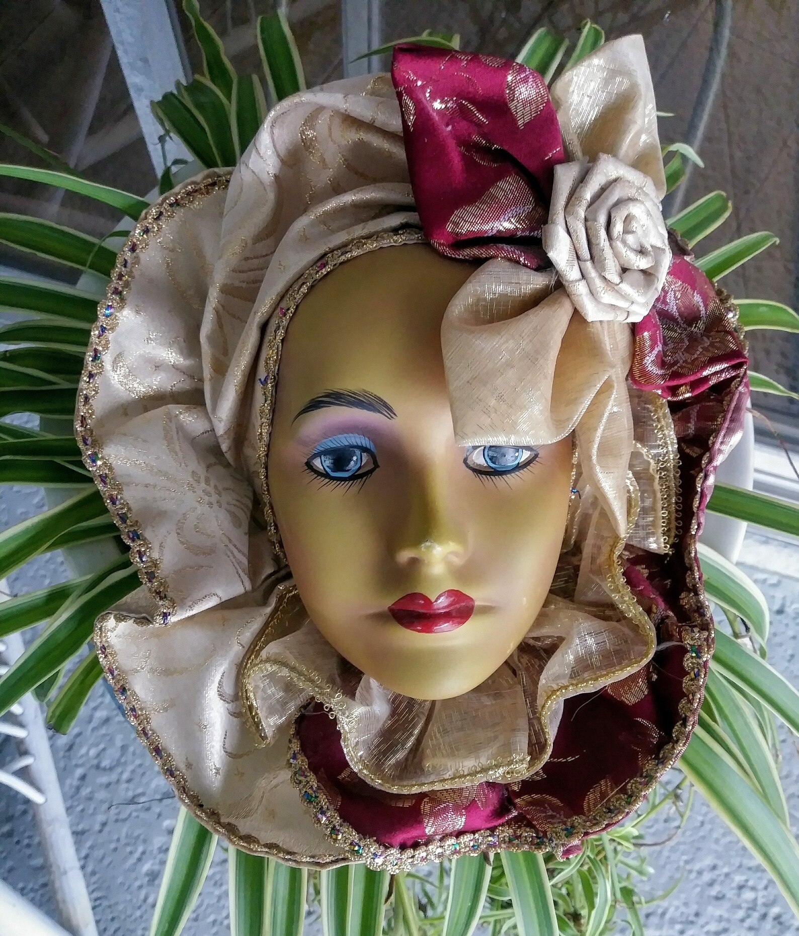 Lady Head Wall Art. Beautiful Fabric Headpiece Adorns Doll Like Lady ...