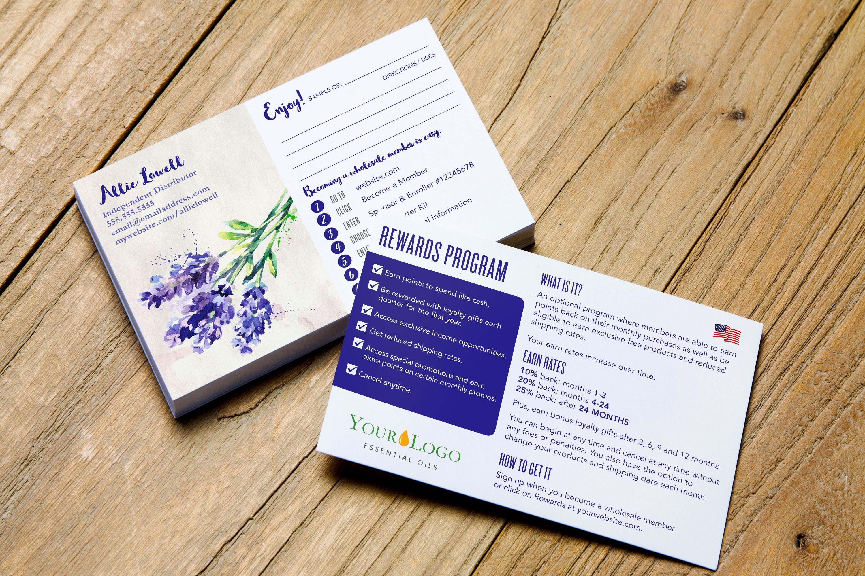 Essential Oils Sample Card Design W/ Sign-up Instructions & Reward Info ...