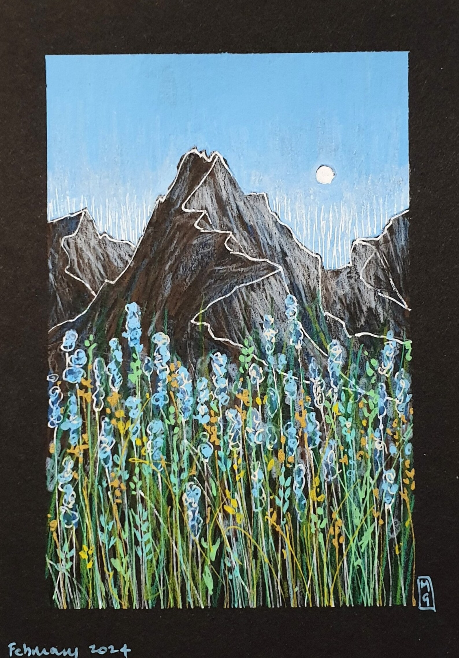 Original Drawing Blue Mountain Flowers - Etsy