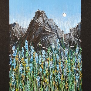 Original Drawing Blue Mountain Flowers - Etsy