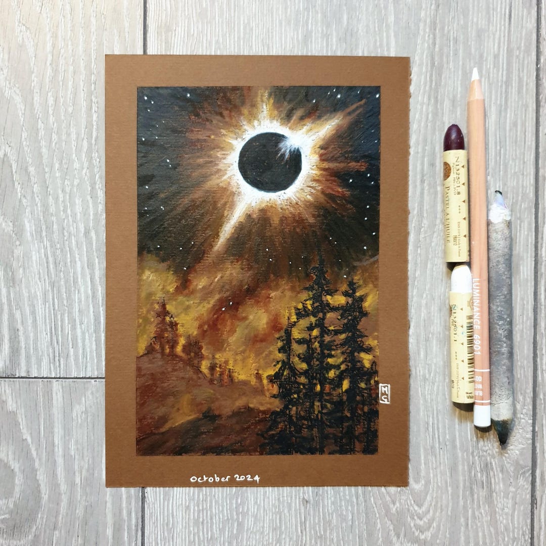 Original Oil Pastel Painting Solar Eclipse - Etsy