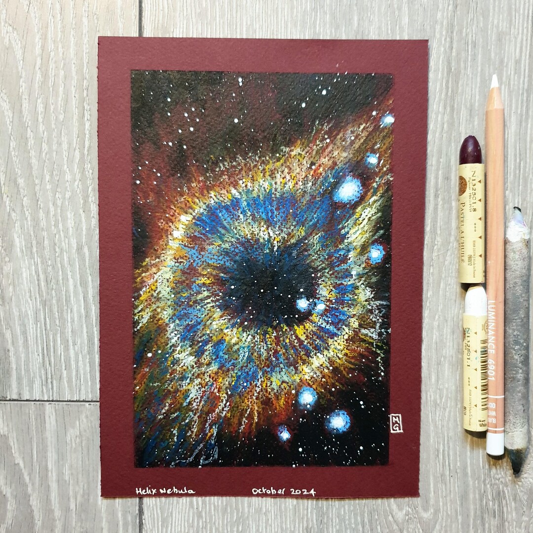 Helix Nebula Space Art- Original Oil Pastel Painting, Wall Décor - Etsy
