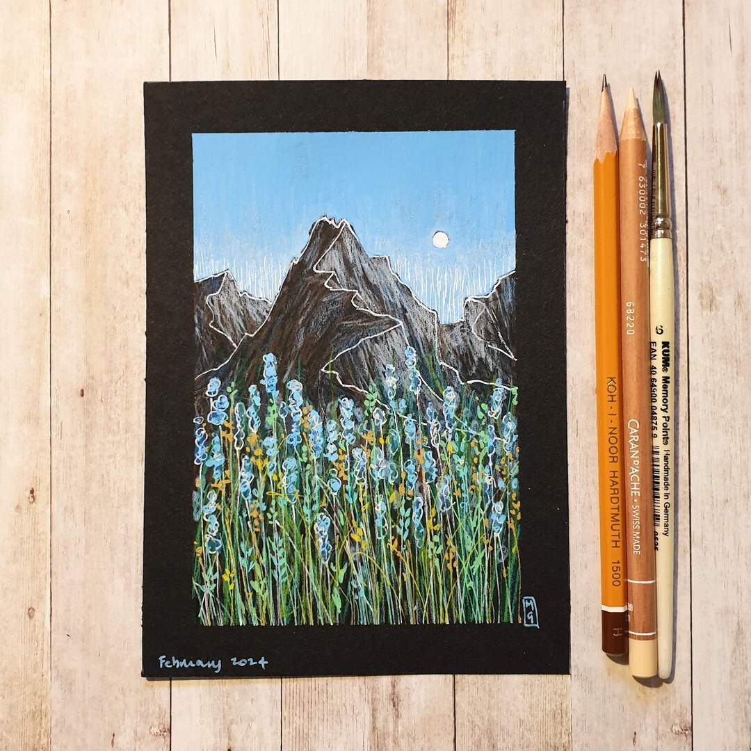 Original Drawing Blue Mountain Flowers - Etsy
