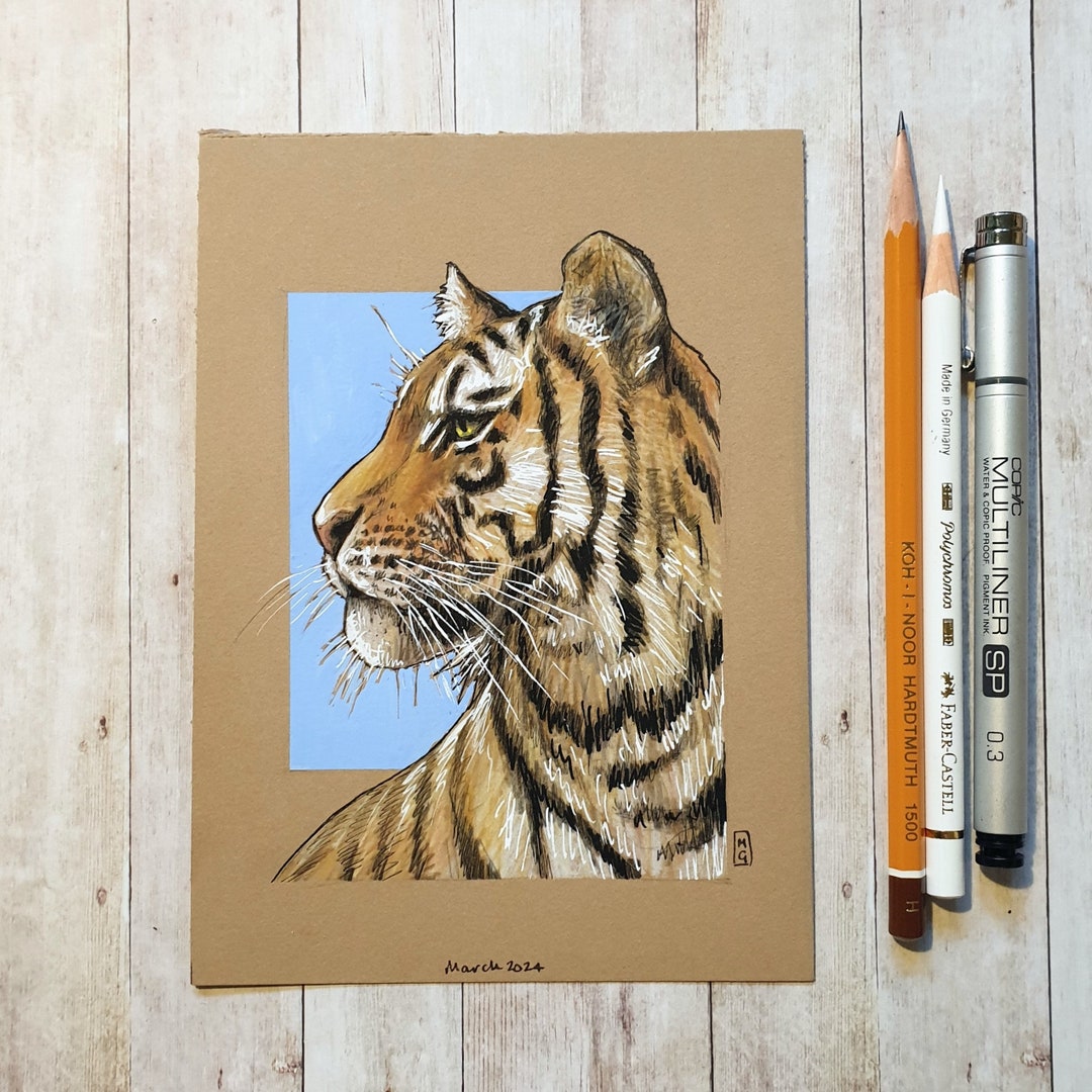 Tiger Portrait Artwork - Original Drawing, Wildlife Art, Wall Décor - Etsy