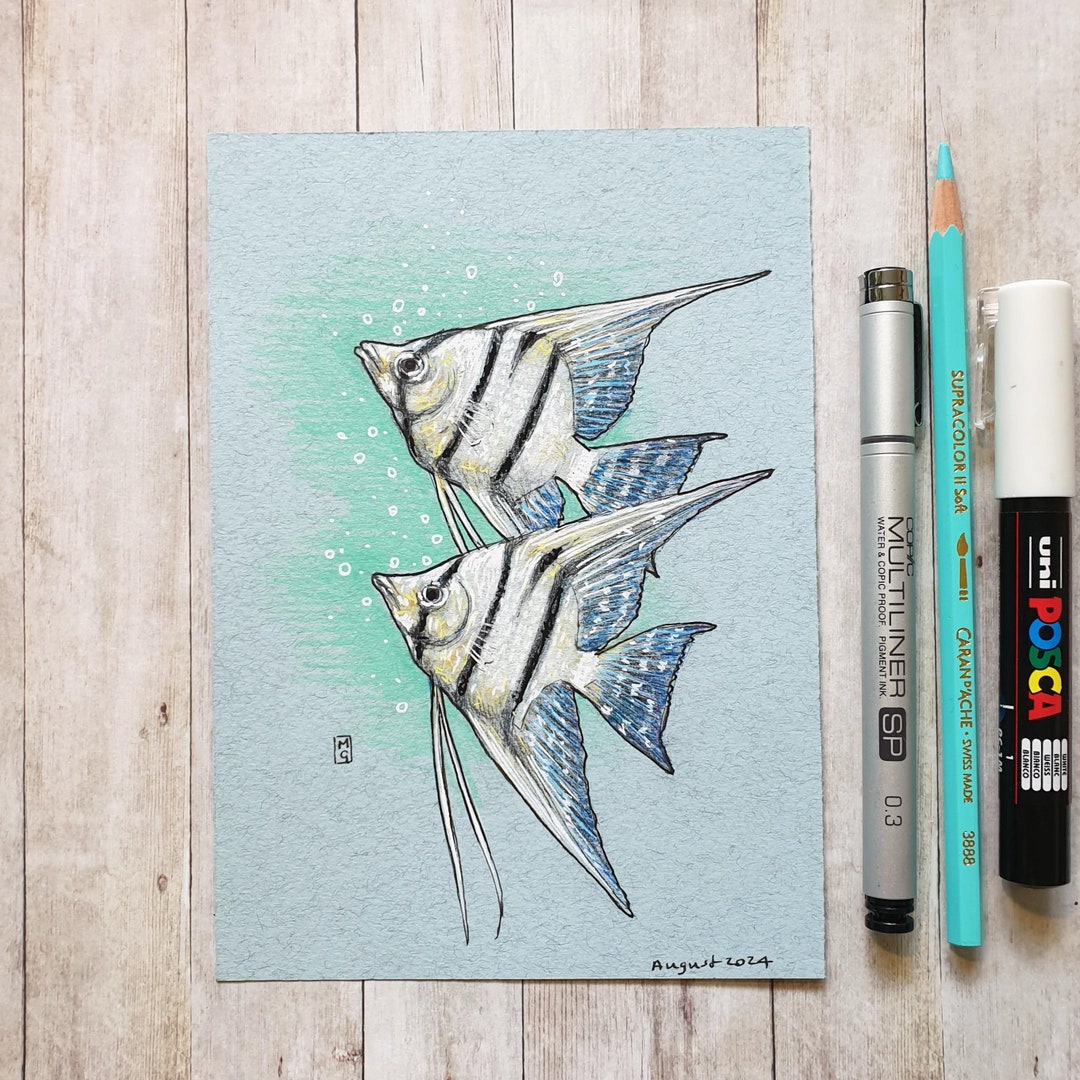 Original Drawing Angel Fish - Etsy