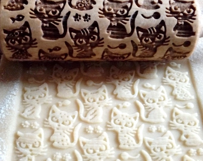 Embossing Rolling Pin Cats Pattern, Cookies Decorating Roller, Laser ...