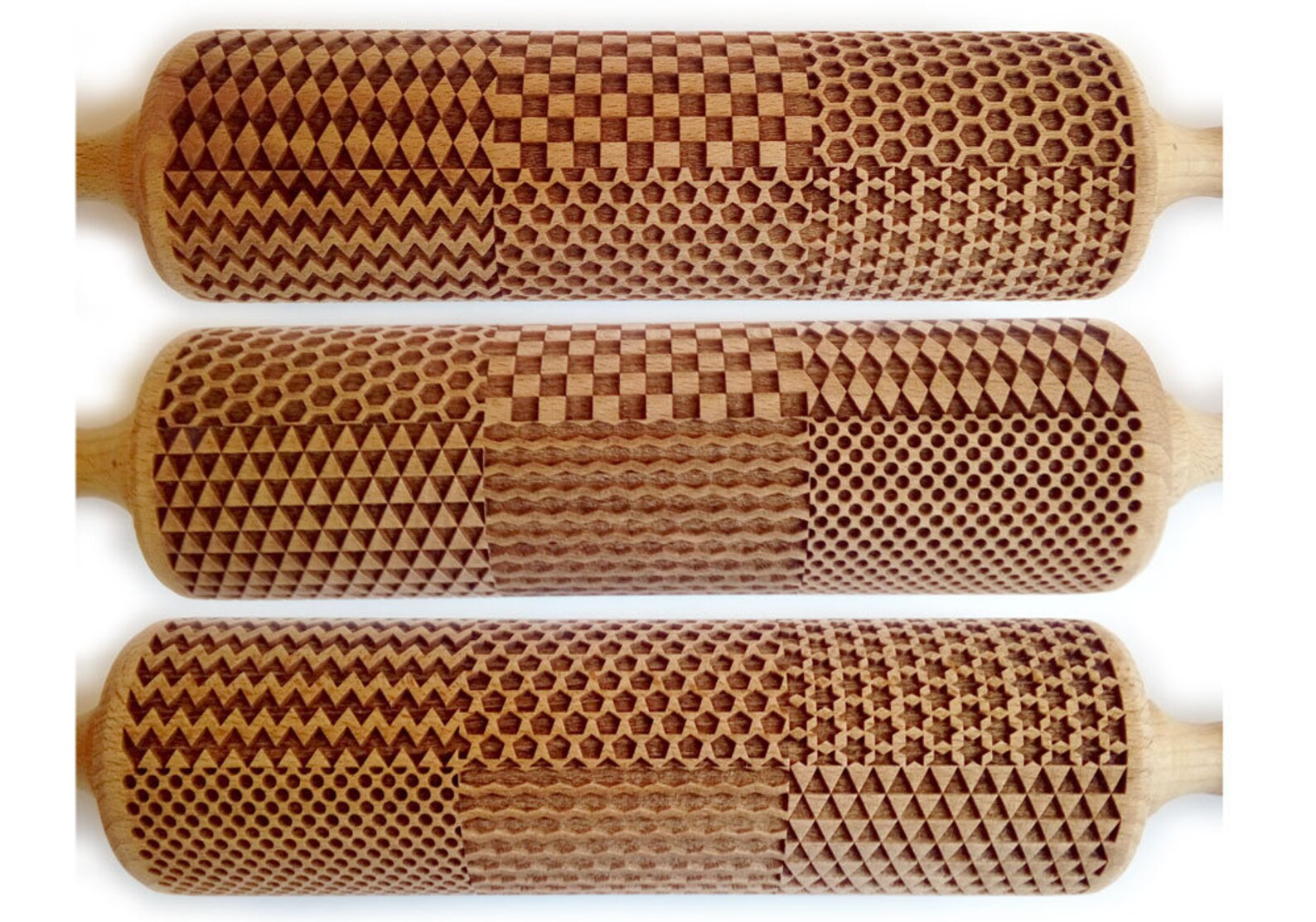 GEOMETRIC Patterns Laser Engraved Wooden Rolling Pin - Etsy