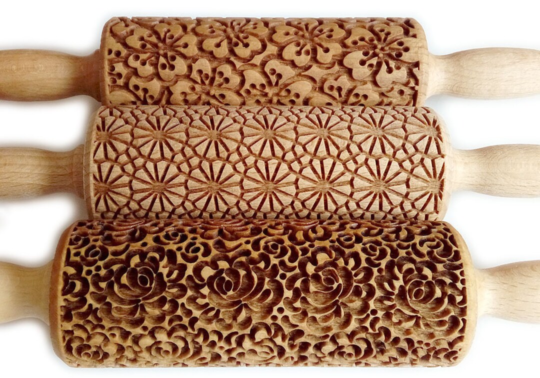 SET 3 Rollers, Laser Engraved Wooden Rolling Pin, Ornament, Gift ...