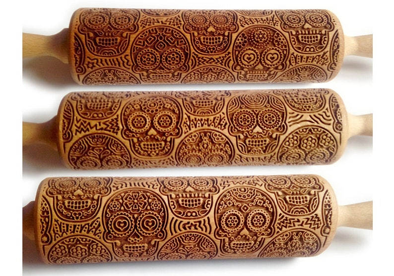 Engraved Rolling Pin, SUGAR SKULL Halloween, Dia De Los Muertos ...