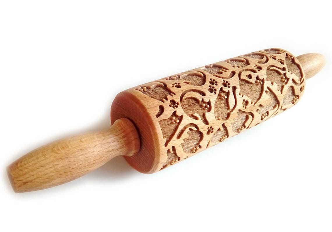 CAT Embossed Rolling Pin Laser Engraved Rolling Pin Woden - Etsy