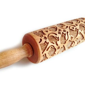 CAT, Embossed Rolling Pin, Laser Engraved Rolling Pin, Woden Cookie ...