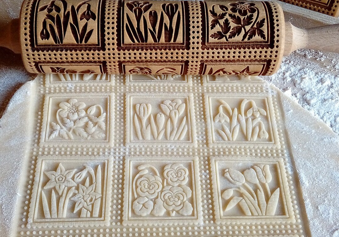 Spring Flowers Springerle, Engraved Rolling Pin, Embossed Rolling Pin ...