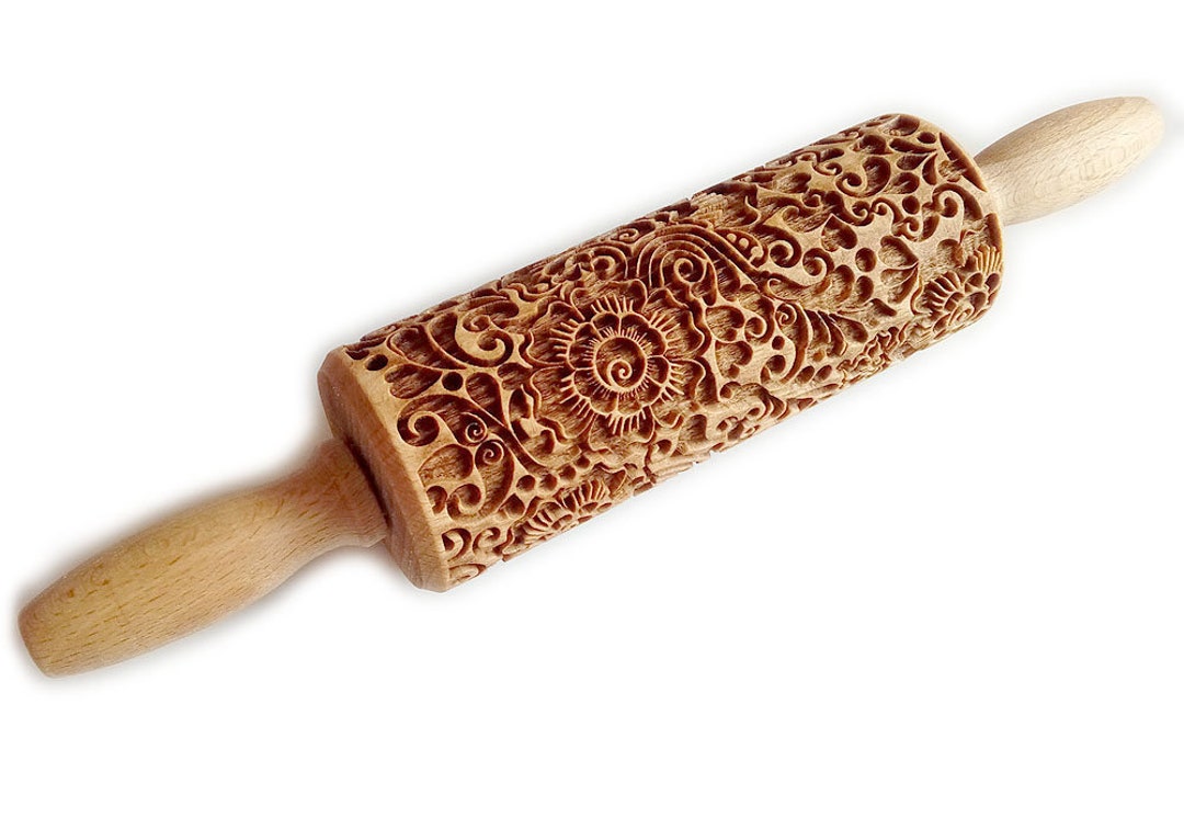 Wooden Rolling Pin, PAISLEY, Laser Engraved Rolling Pin, Embossed Small ...