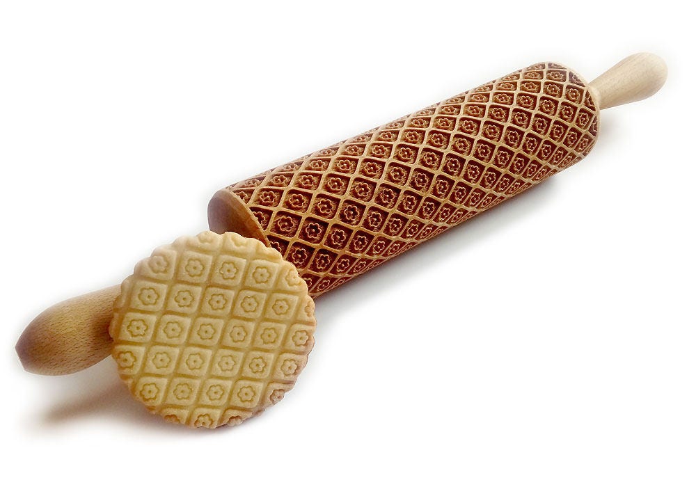 FLOWER Embossed Rolling Pin Laser Engraved Wooden Rolling - Etsy