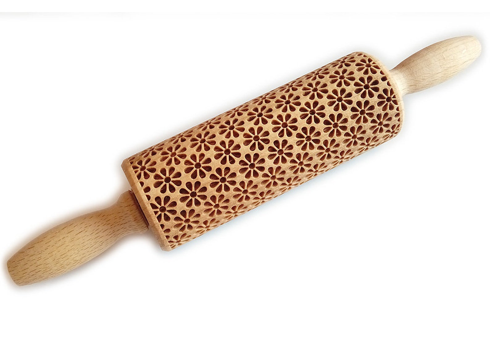 FLORAL Rolling Pin, Embossing Rolling Pin, Laser Engraved Wooden ...