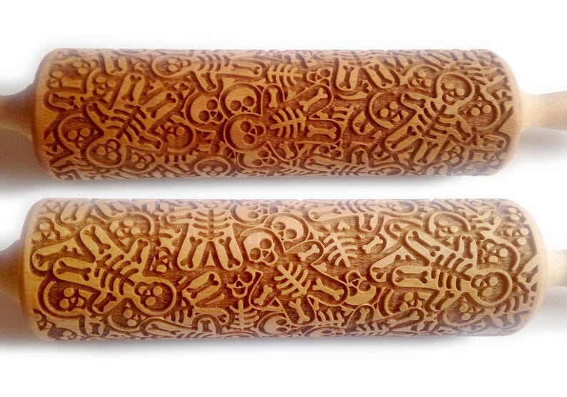 SKELETON Halloween Wooden Rolling Pin Embossing Rolling Pin - Etsy
