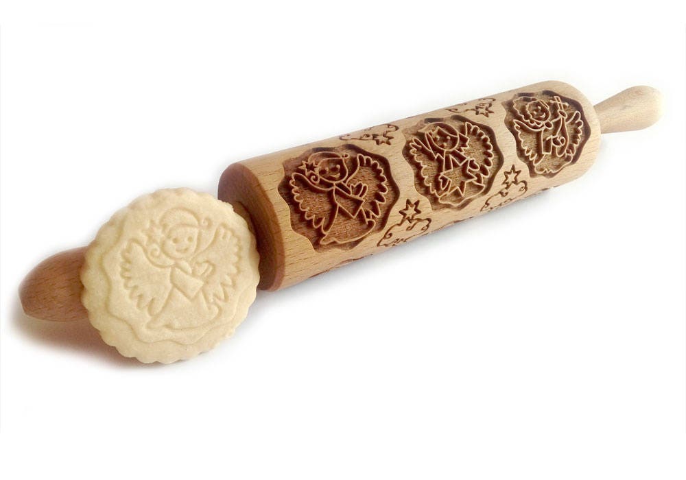 ANGEL Engraved Rolling Pin Wooden Rolling Pin Embossing - Etsy