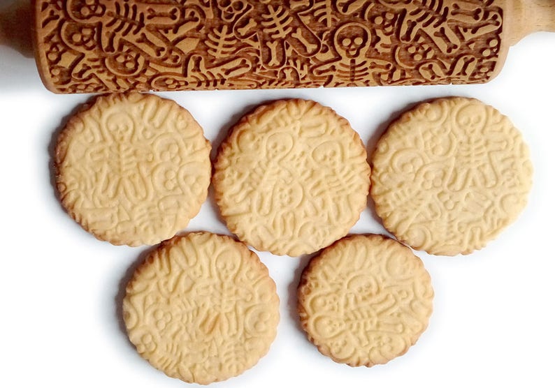 SKELETON Halloween Wooden Rolling Pin Embossing Rolling Pin - Etsy