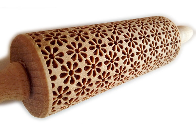 FLORAL Rolling Pin, Embossing Rolling Pin, Laser Engraved Wooden ...