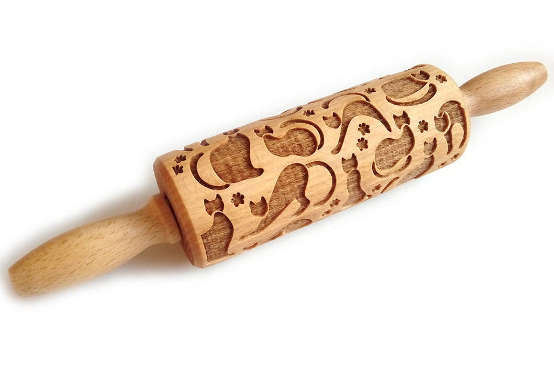 CAT, Wooden Roller Engraved, Embossing Rolling Pin for Cookies ...