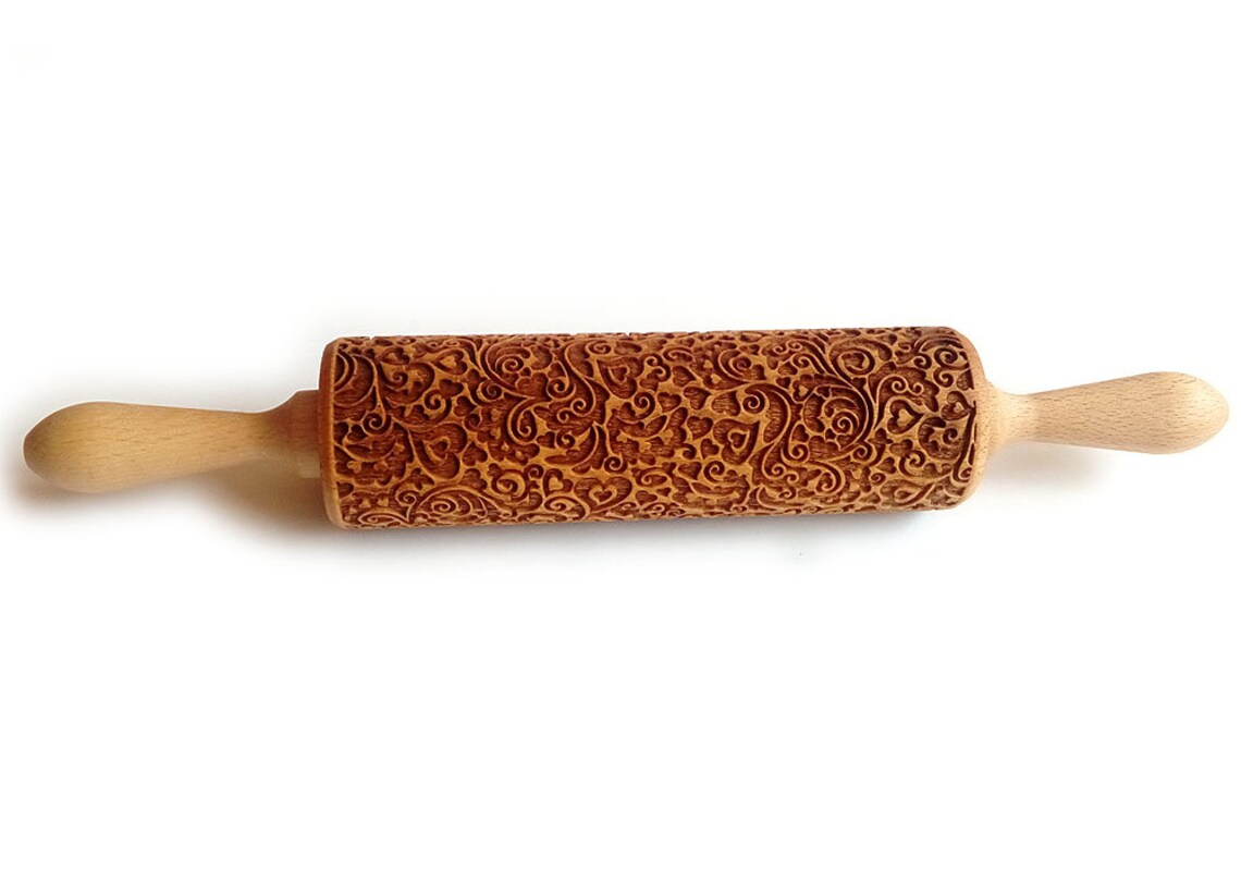 Hearts in Flowers, Engraved Rolling Pin,patterned Rolling Pin ...