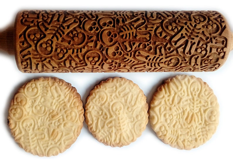 SKELETON Halloween Wooden Rolling Pin Embossing Rolling Pin - Etsy