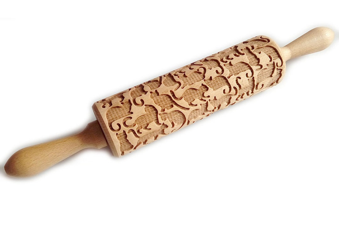 CATS Rolling Pin, Engraved Wooden Rolling Pin, Embossing Roller for ...