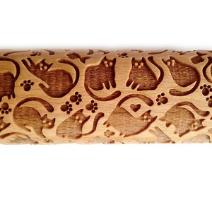 CAT, Embossed Rolling Pin, Laser Engraved Rolling Pin, Woden Cookie ...