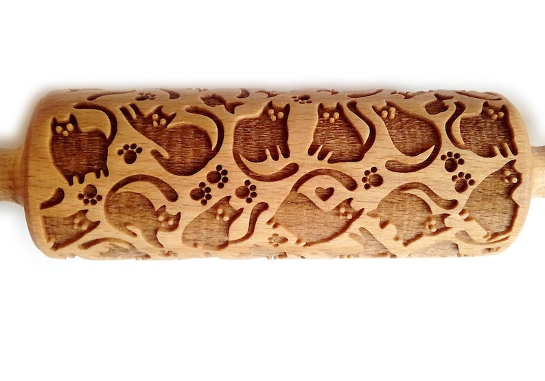 CAT Embossed Rolling Pin Laser Engraved Rolling Pin Woden - Etsy
