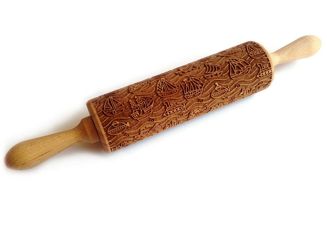 SHIPS Rolling Pin, Engraved Wooden Rolling Pin, Embossing Rolling Pin ...