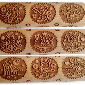SNOWMAN CHRISTMAS, Christmas Ornament, Engraved Rolling Pin, Embossing ...