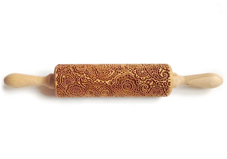 FLORAL PAISLEY Rolling Pin, Embossed Rolling Pin, Engraved Rolling Pin ...