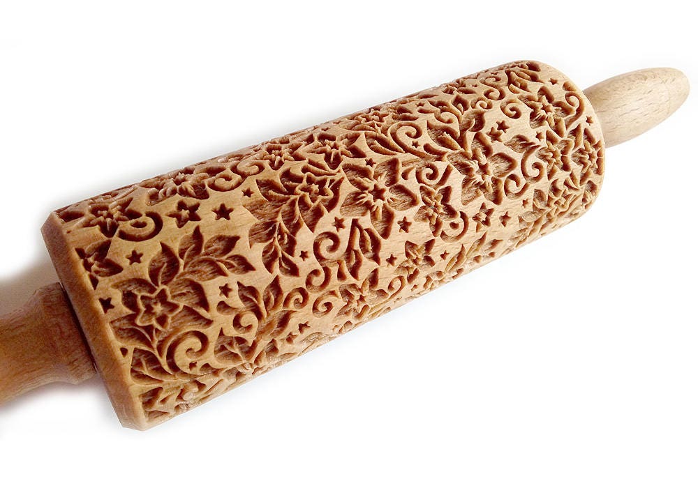 Rolling Pin, TINY FLOWERS, Laser Engraved Wood Rolling Pin, Decorative ...