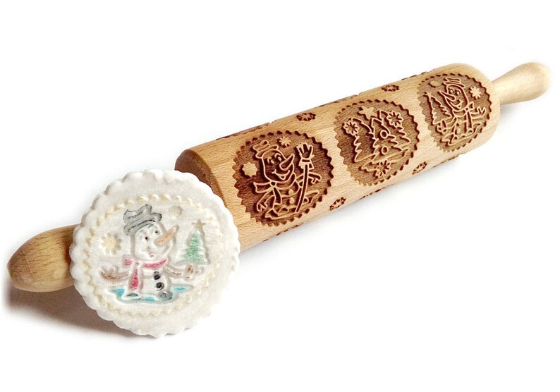 SNOWMAN CHRISTMAS, Christmas Ornament, Engraved Rolling Pin, Embossing ...