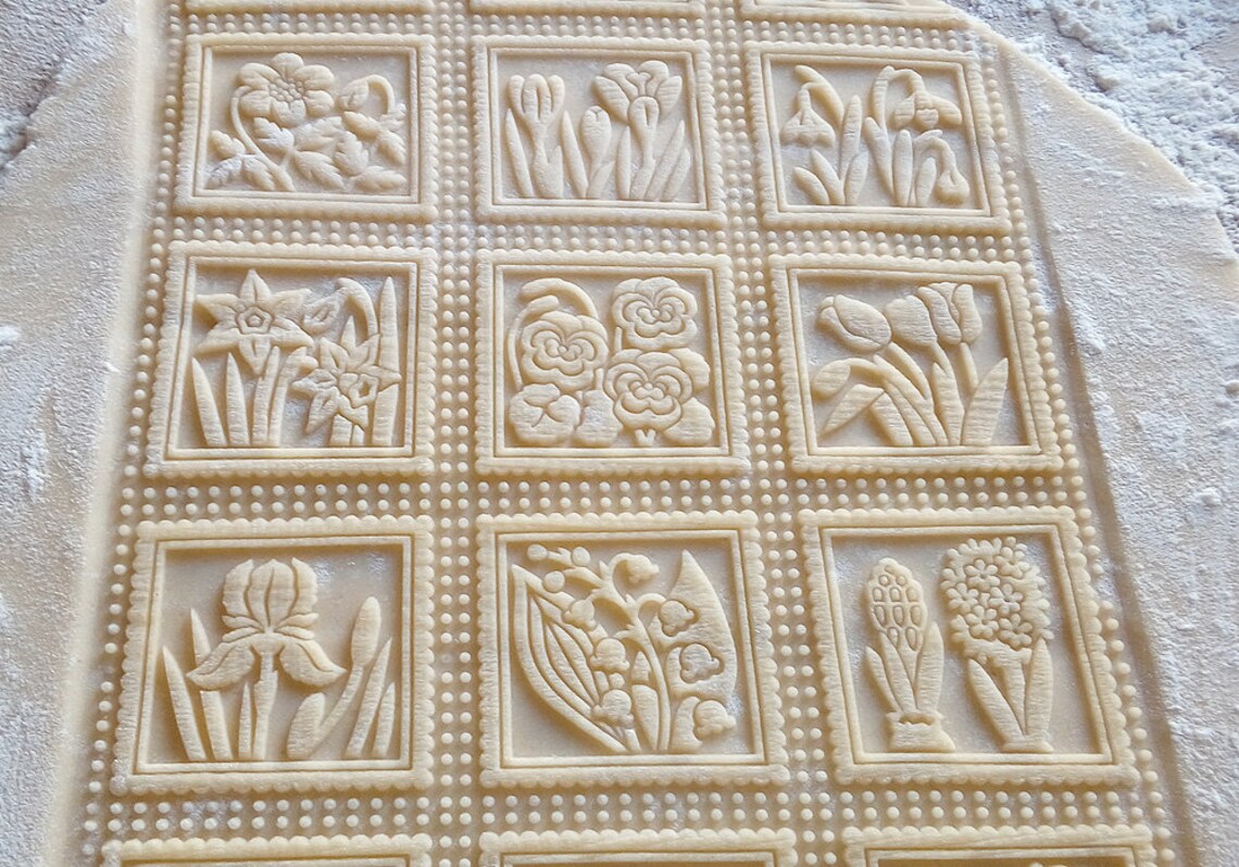 Spring Flowers Springerle Engraved Rolling Pin Embossed - Etsy