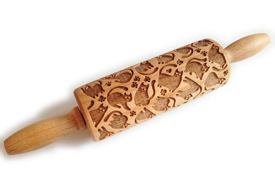 CAT, Embossed Rolling Pin, Laser Engraved Rolling Pin, Woden Cookie ...