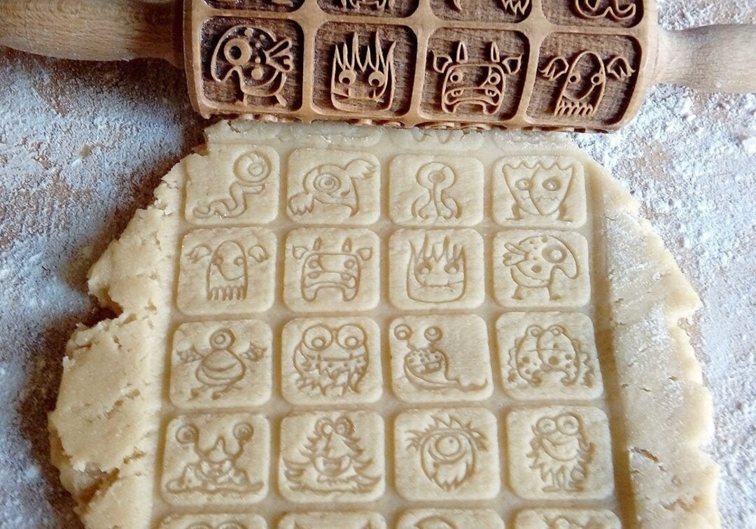 Monsters, Halloween, Rolling Pin, Engraved Wood Rolling Pin, Decorative ...