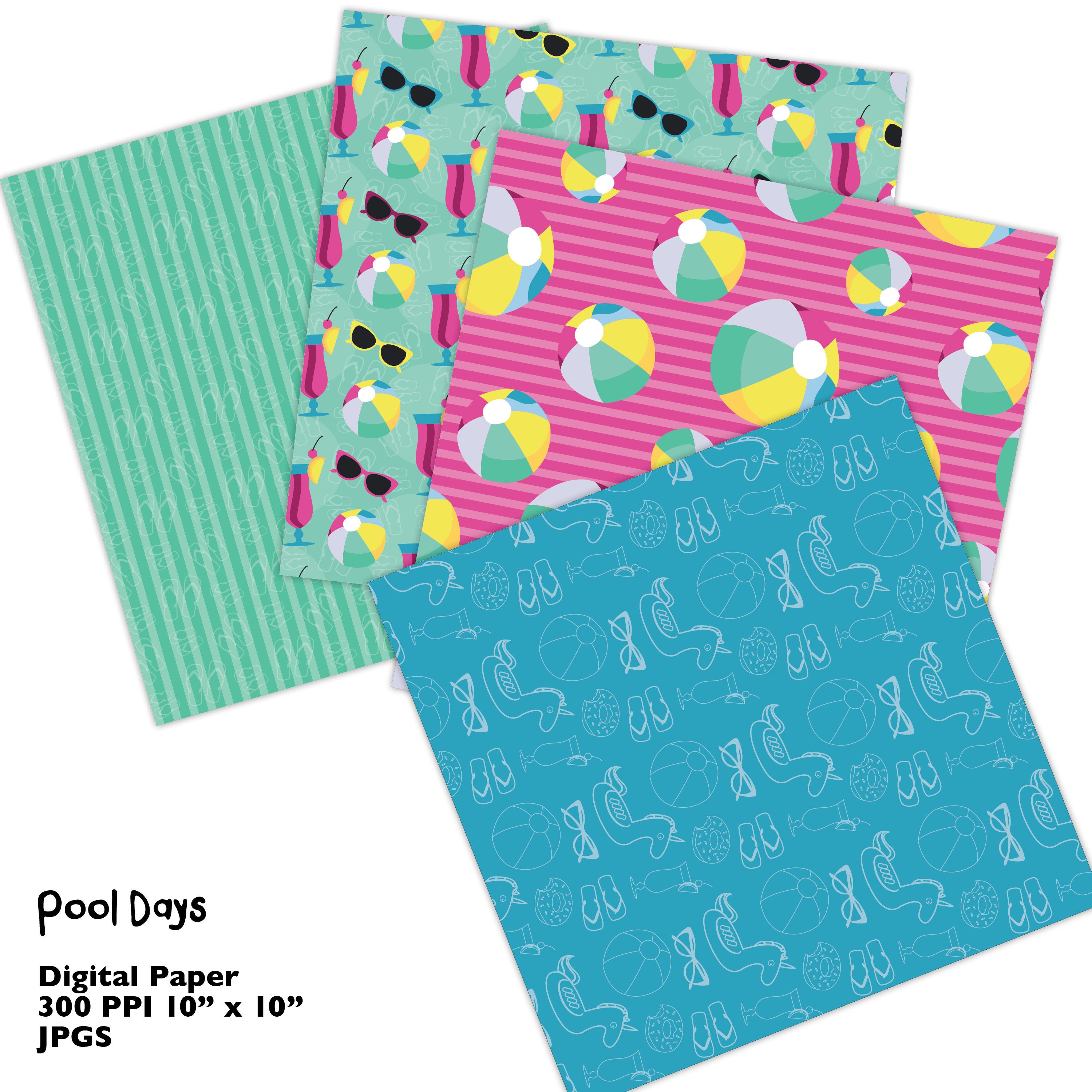 Pool Paper Pack, Summer Paper Pack, Summer Digital Paper Pack, Summer ...