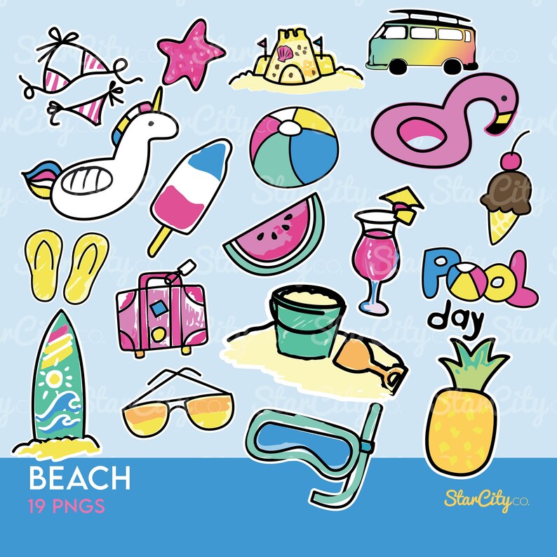 Beach Clipart Beach Ball Clipart Hand Drawn Clipart PNGS - Etsy